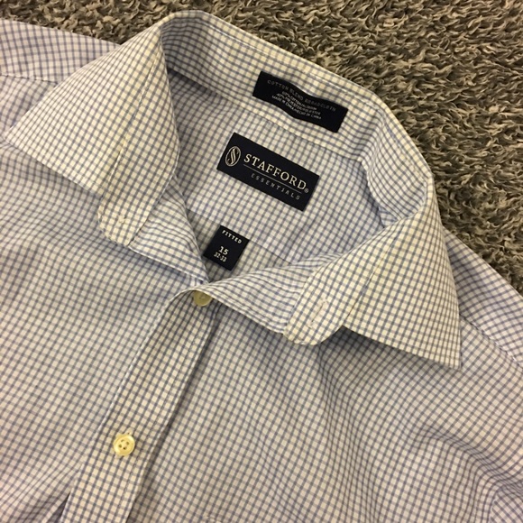 Stafford | Shirts | Mens White Blue Checkedplaid Dress Shirt | Poshmark
